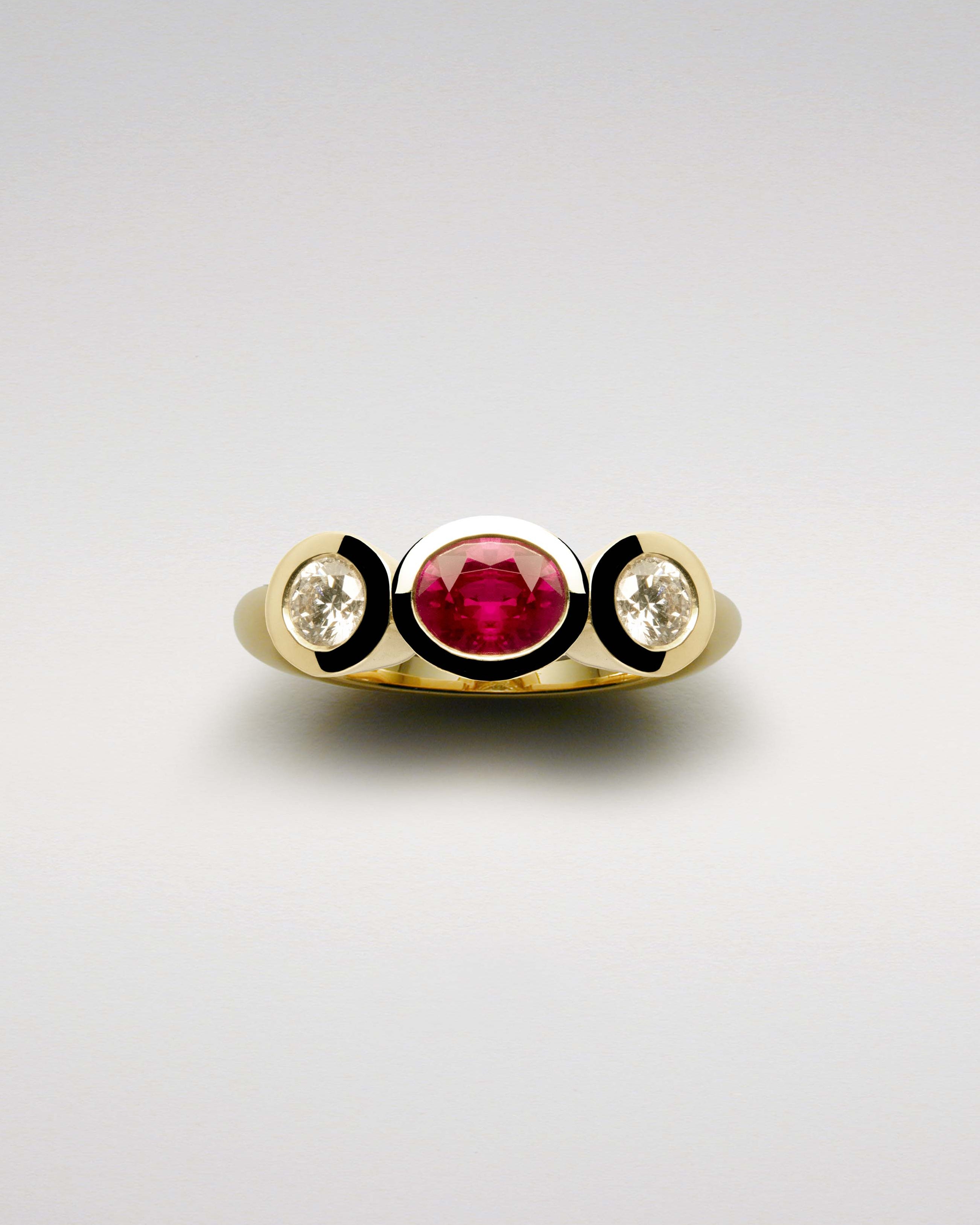 Three Brilliants Ring with Ruby and Diamonds – Robert Clerc Jewellery